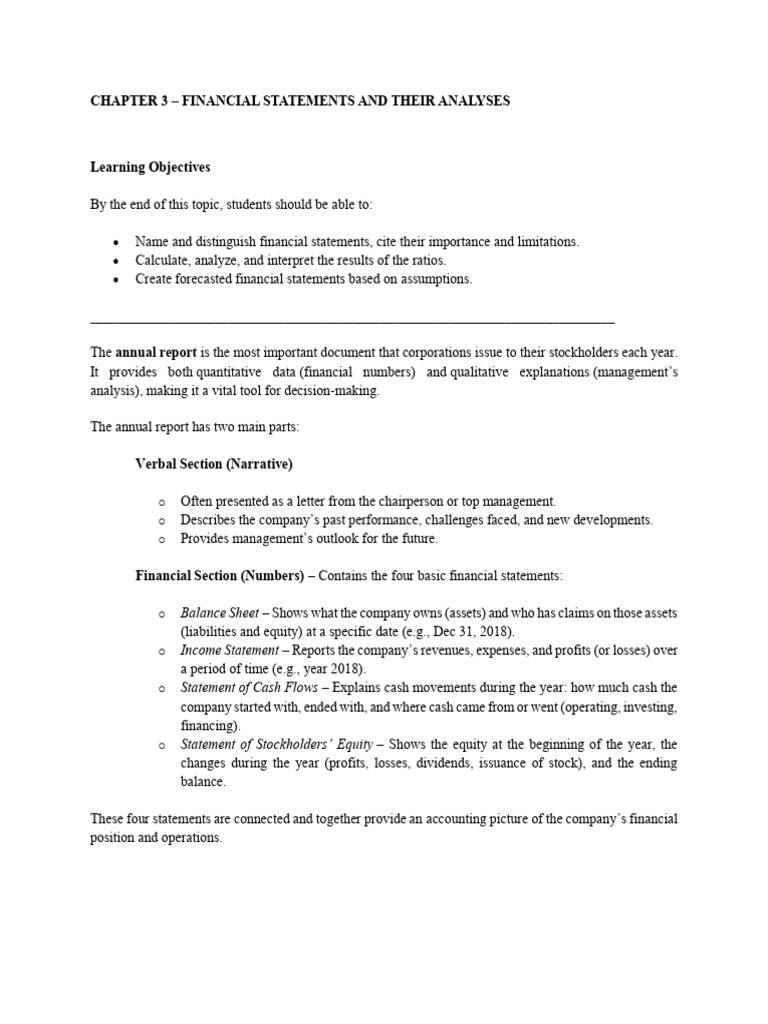 Chapter 3 Financial Statements and Their Analyses | PDF | Equity ...