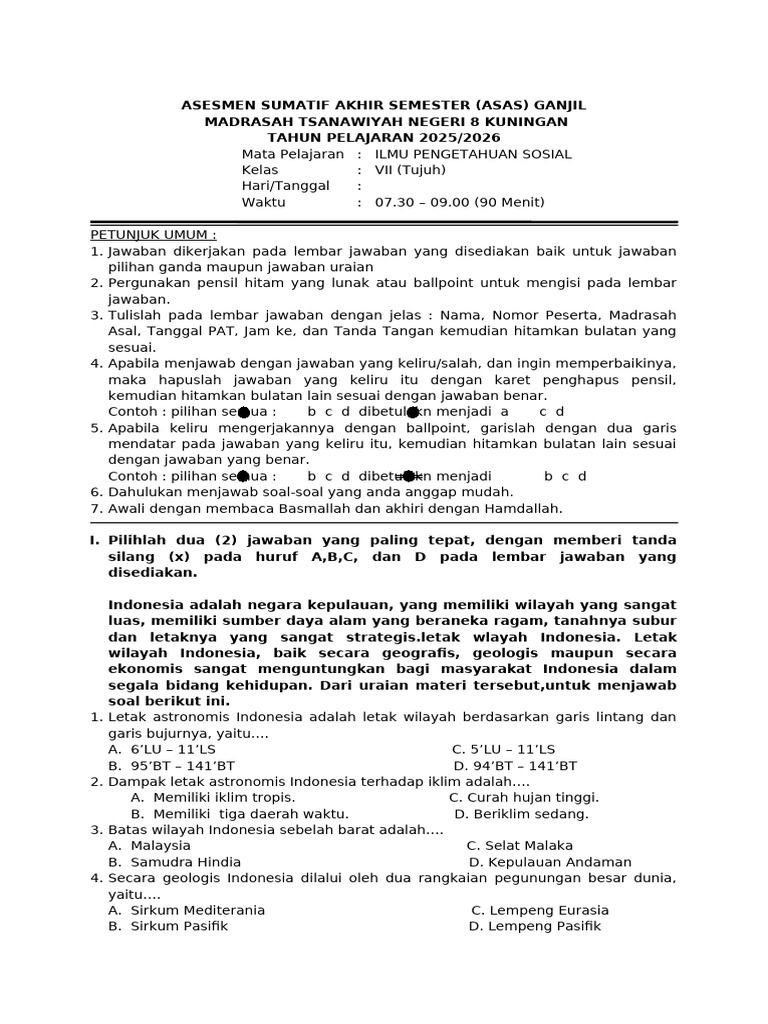 Soal Aas Ips Ganjil Kurmer 2025 | PDF
