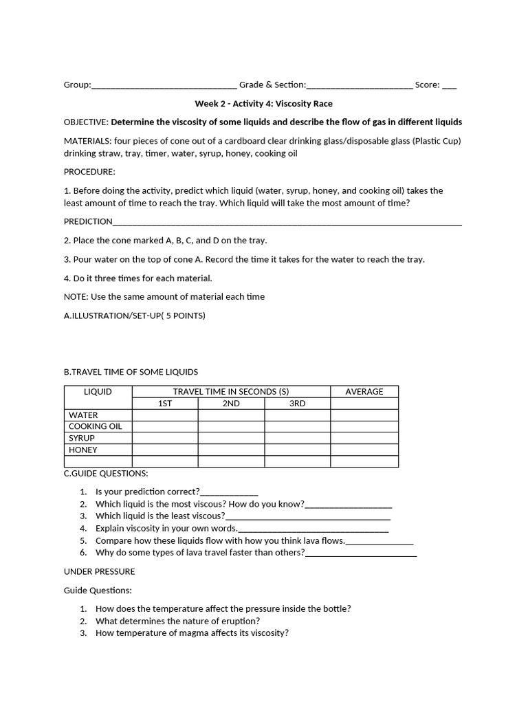Viscosity Race Experiment Guide | PDF