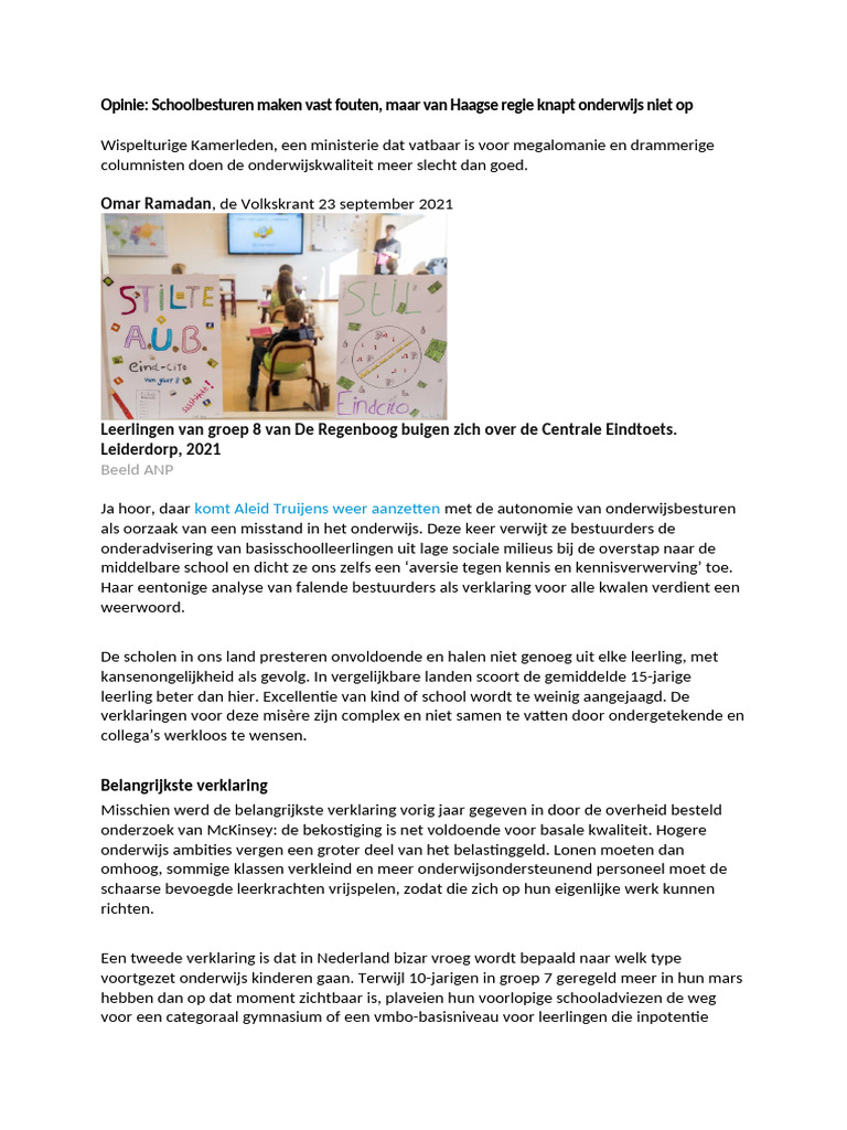 Ramadan 2021 Schoolbesturen Maken Vast Fouten Maar Van Haagse Regie Knapt Onderwijs Niet Op (1 ...