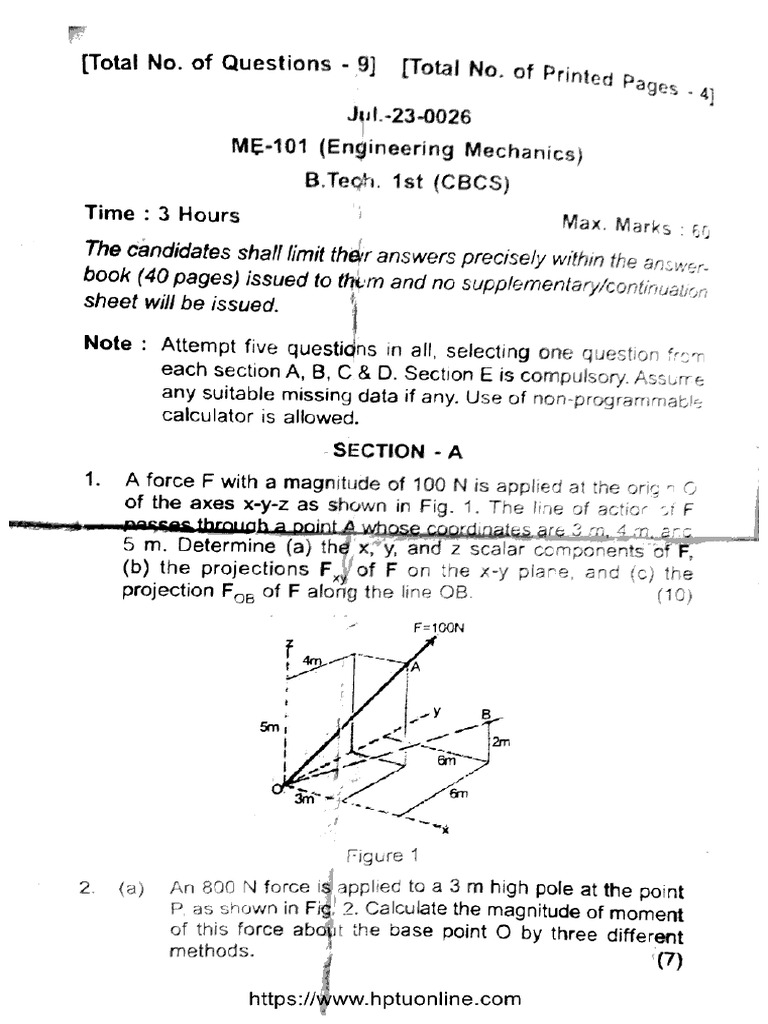 Btech 1 Sem Engineering Mechanics 0026 Jul 2023 | PDF