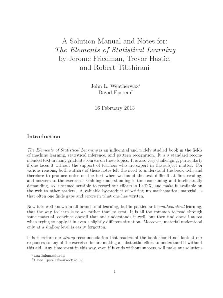 答案-The Elements of Statistical Learning - Solution Manual | PDF | Mean ...