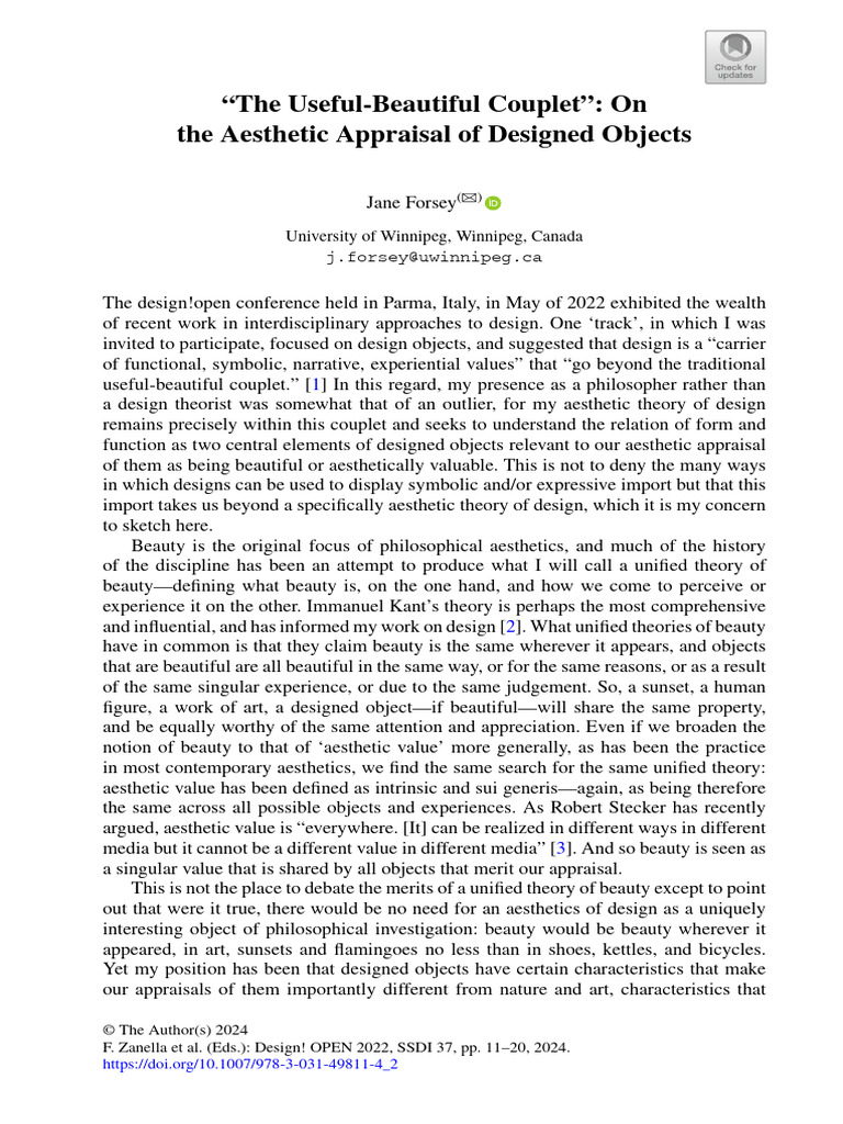 The Useful-Beatiful Couplet. On The Aesthetic Appraisal of Designed ...