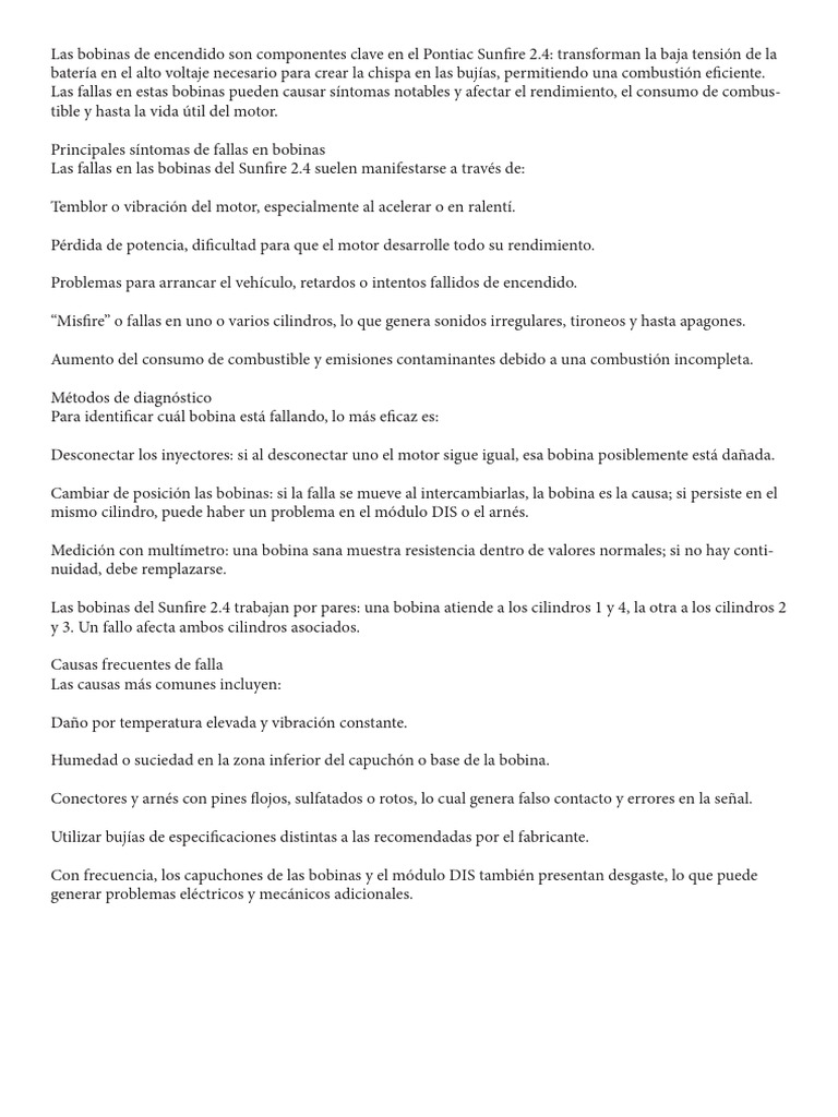 falla bobinas del sunfire 2.4 | PDF | Conector eléctrico | Inductor