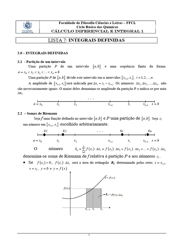 Química-Cálculo-I-Roteiro-7-Integrais Definidas | PDF | Integrante ...
