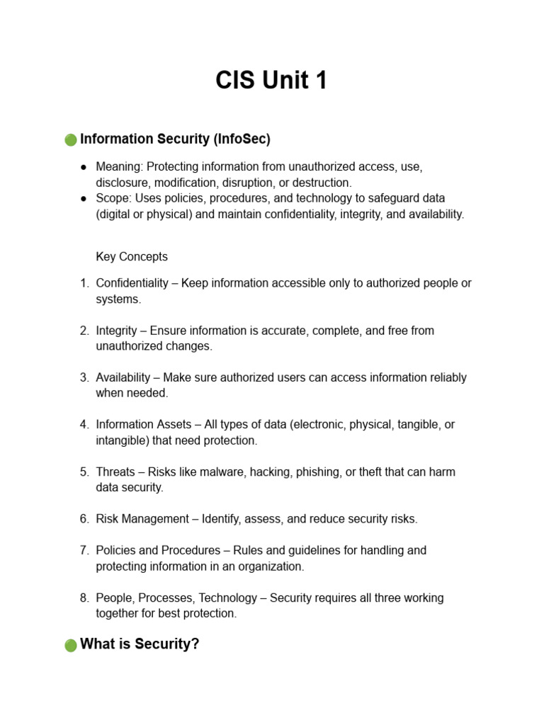 CIS Unit 1-1 | PDF | Information Security | Security