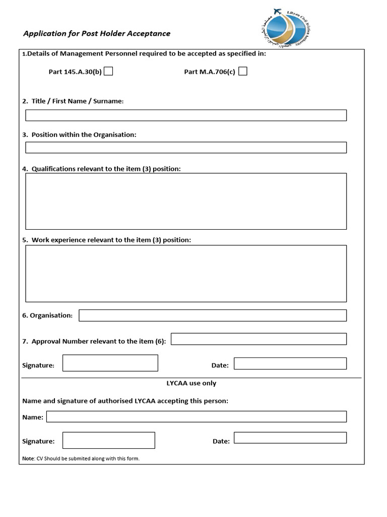 Post Holder Acceptance Application Form | PDF