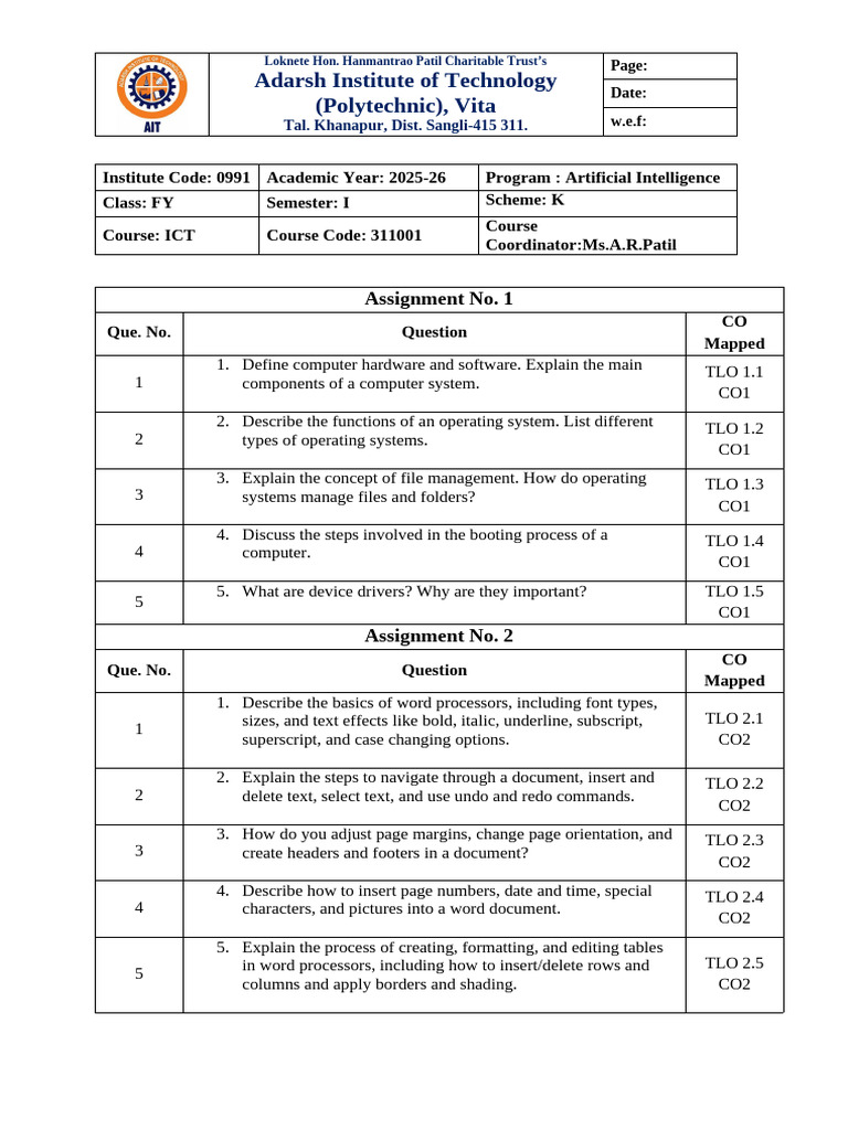 Assignment Format Question | PDF | Spreadsheet | World Wide Web