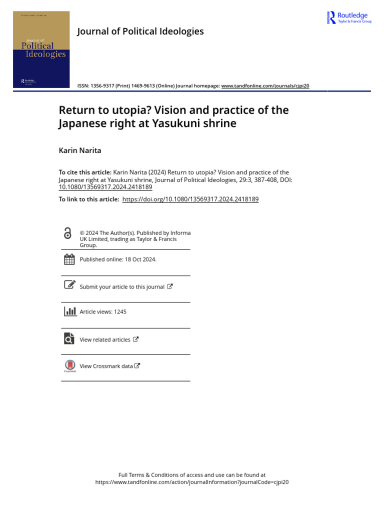 Return To Utopia Vision and Practice of The Japanese Right at Yasukuni ...