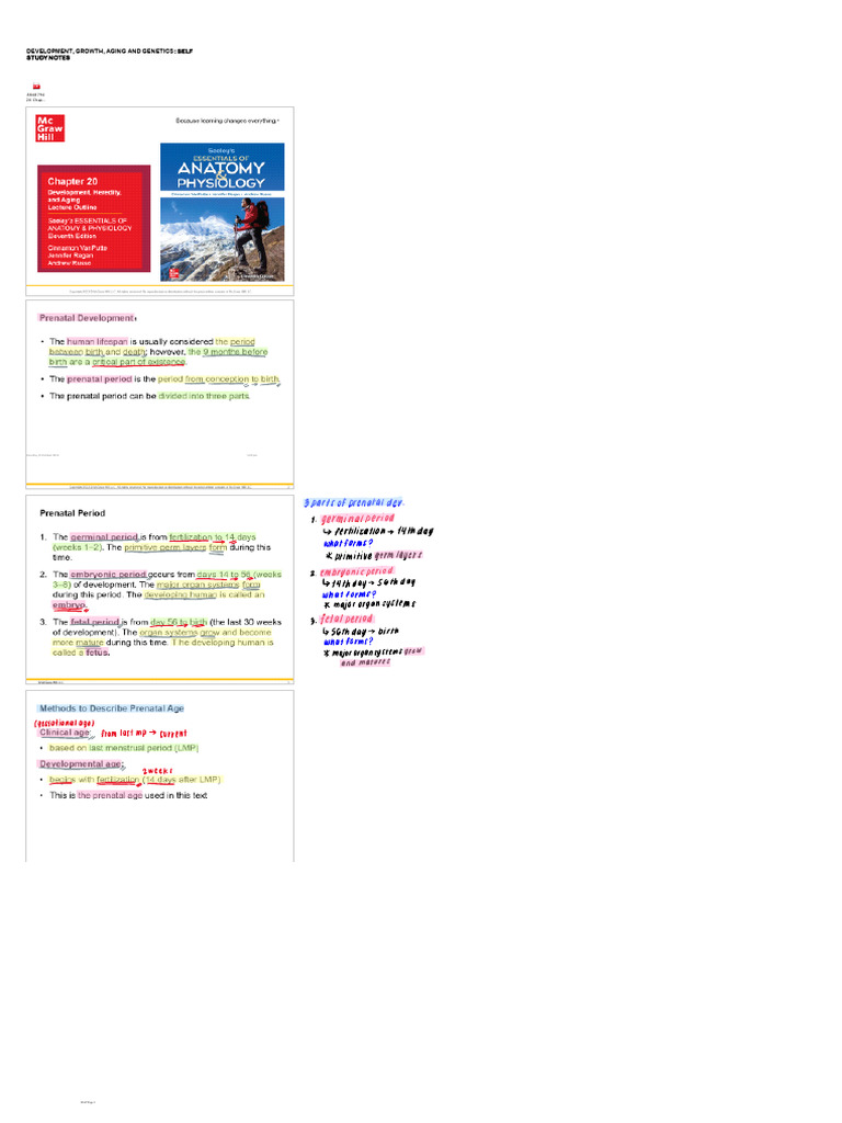 Development, Growth, Aging and Genetics Self Study Notes | PDF