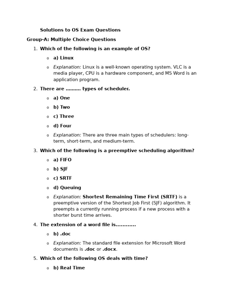 Solutions to OS Exam Questions | PDF | Scheduling (Computing) | Process ...