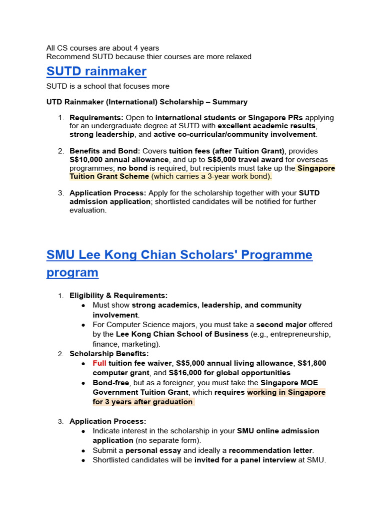 SUTD vs NUS: CS Scholarships & Programs | PDF