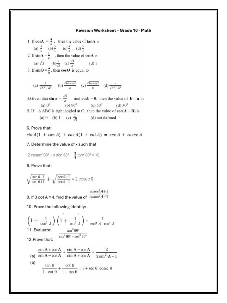 Revision PT1 - Grade 10 - 25 | PDF | Cartesian Coordinate System
