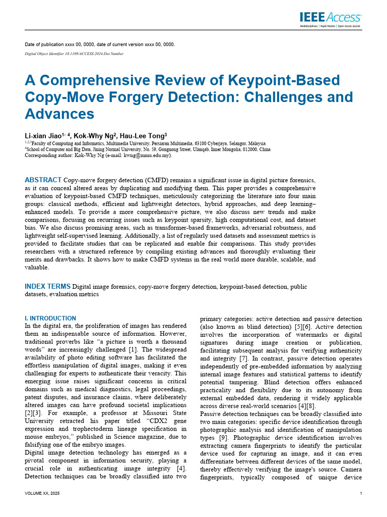 A Comprehensive Review of Keypoint-Based Copy-Move Forgery Detection ...
