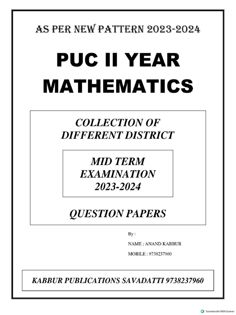 Maths PU2 Mid Term ALL District QP | PDF