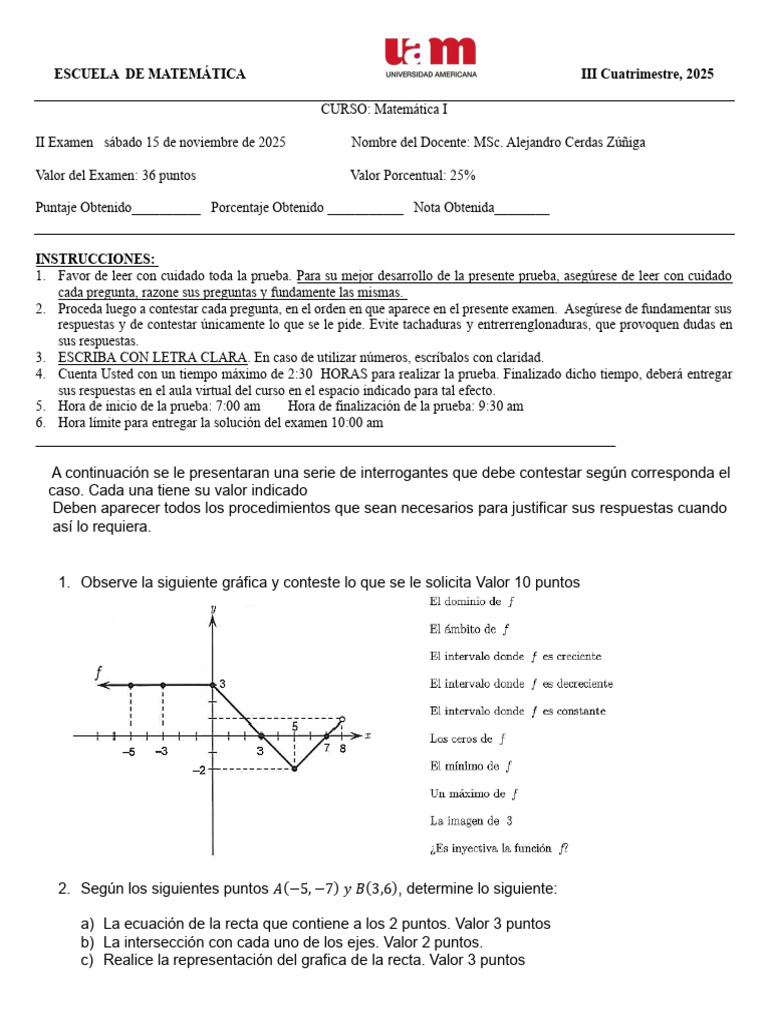 Examen Matemática I - III Cuatrimestre 2025 | PDF | Matemáticas