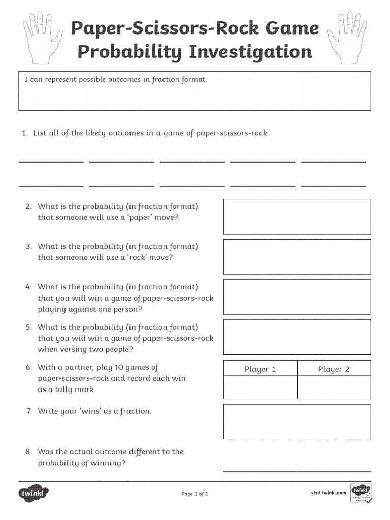 Paper-Scissors-Rock Probability Investigation Activity - SE | PDF ...
