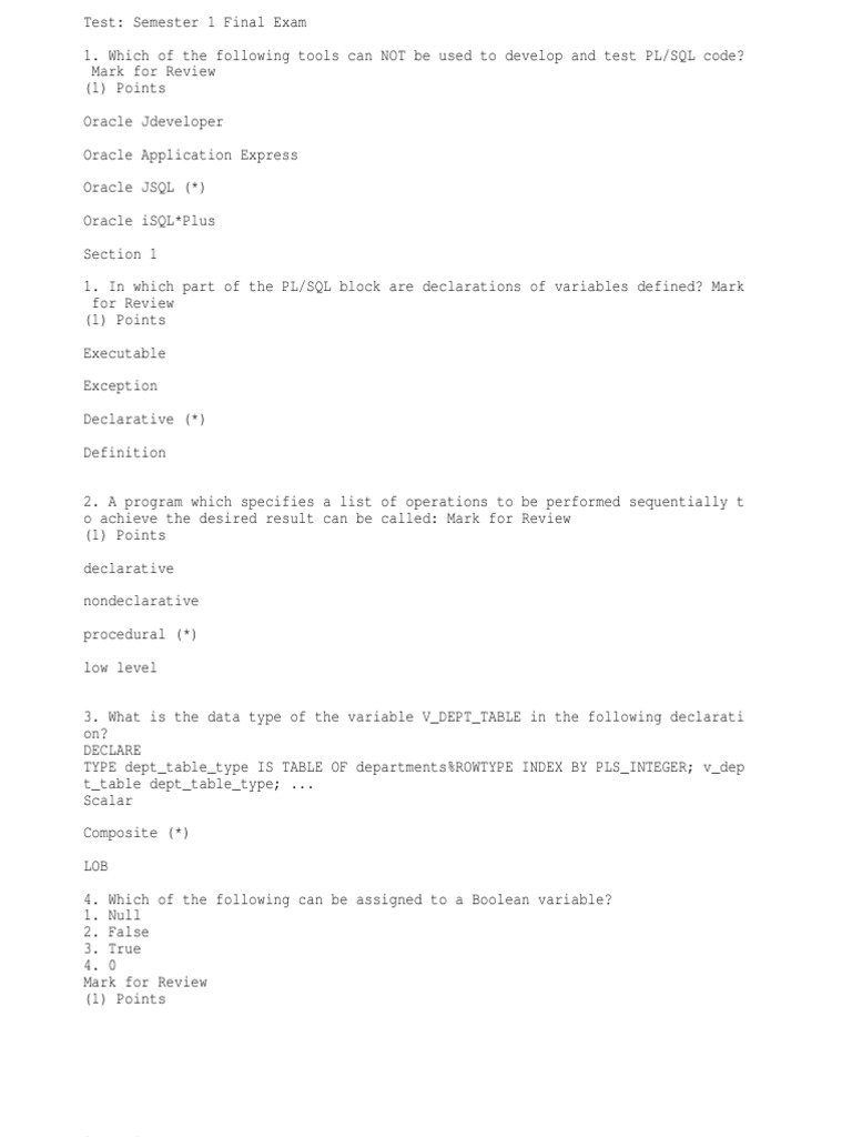 Semester 1 Final Exam Oracle PL SQL | PDF | Pl/Sql | Subroutine