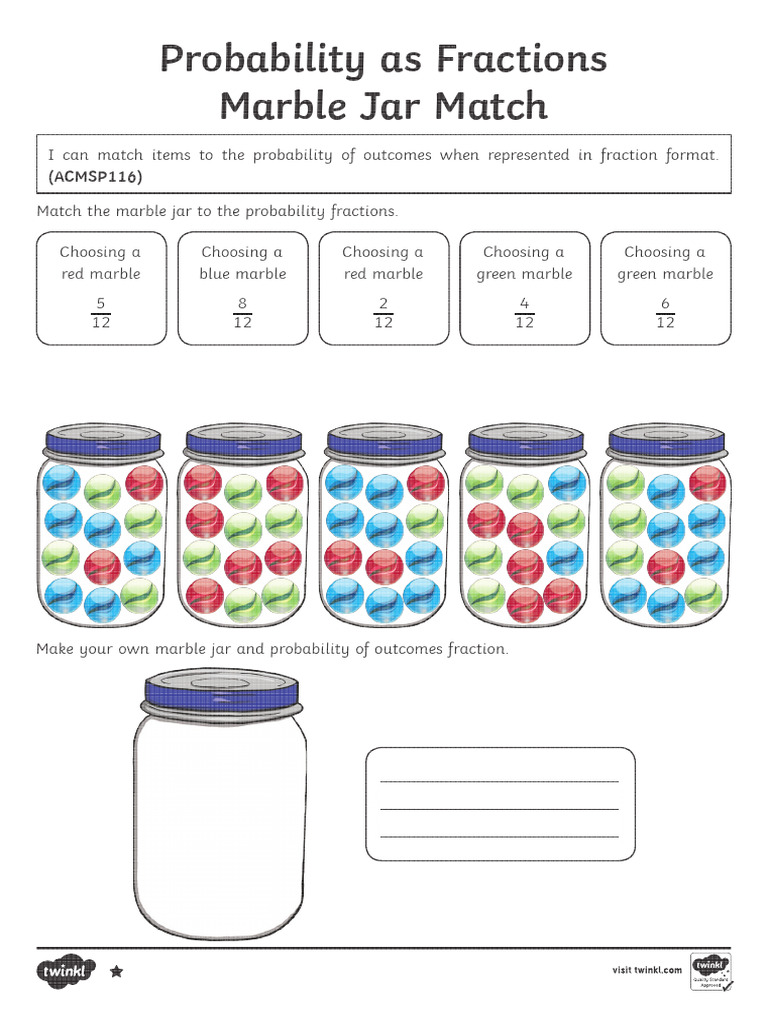 Probability As Fractions Marble Jar Match Activity Sheets - SE | PDF