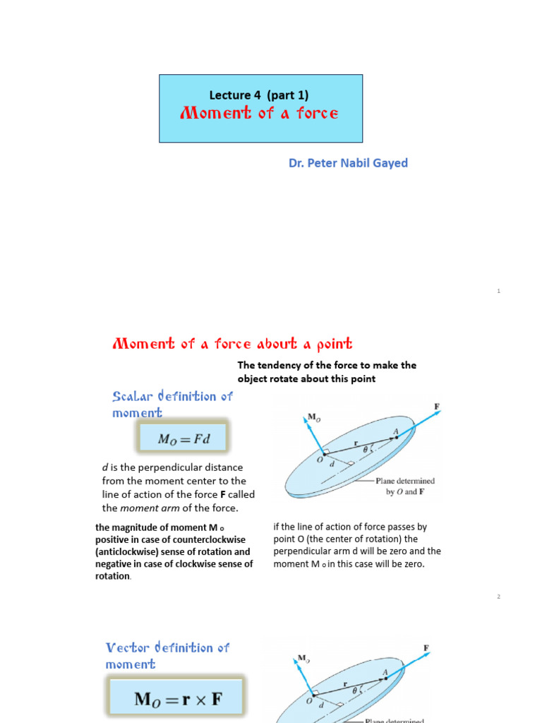 Lecture 4 Moment and Couple | PDF | Rotation | Euclidean Vector