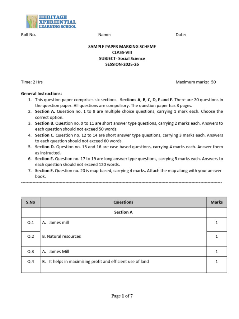 Sample Paper - Social Science - HY - Grade 8 MS | PDF | Coal | Indian ...