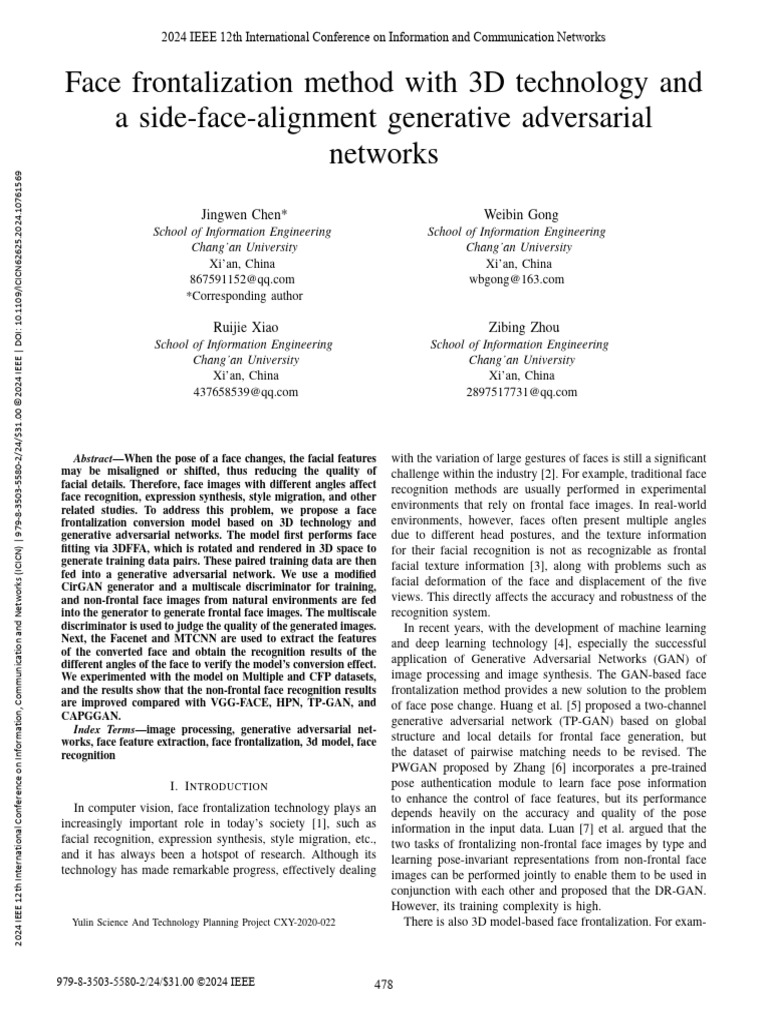 Face Frontalization Method With 3D Technology and a Side-Face-Alignment Generative Adversarial ...