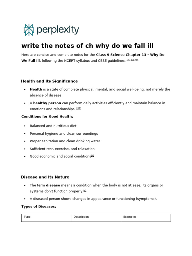 Class 9 Science: Why Do We Fall Ill? | PDF | Infection | Pathogen