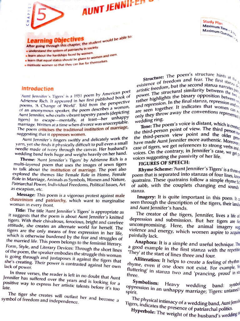 Aunt Jennifer 'S Tigers | PDF | Poetry | Poetics