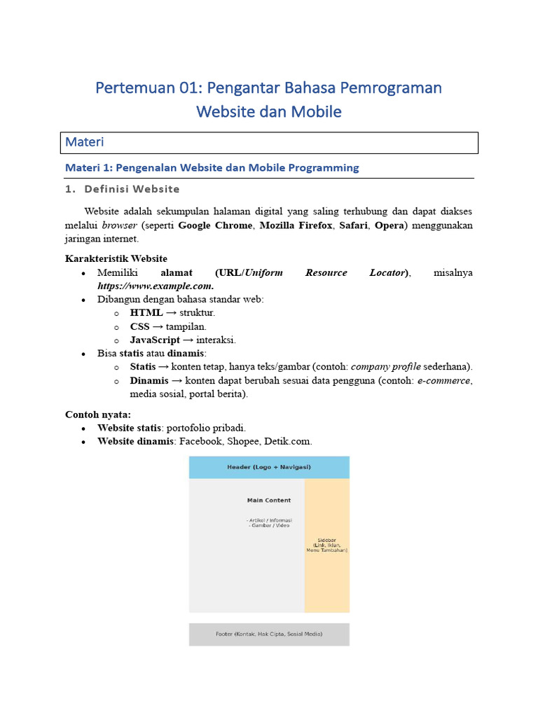 Pertemuan 01 - Pengenalan Bahasa Pemrograman Website Dan Mobile | PDF