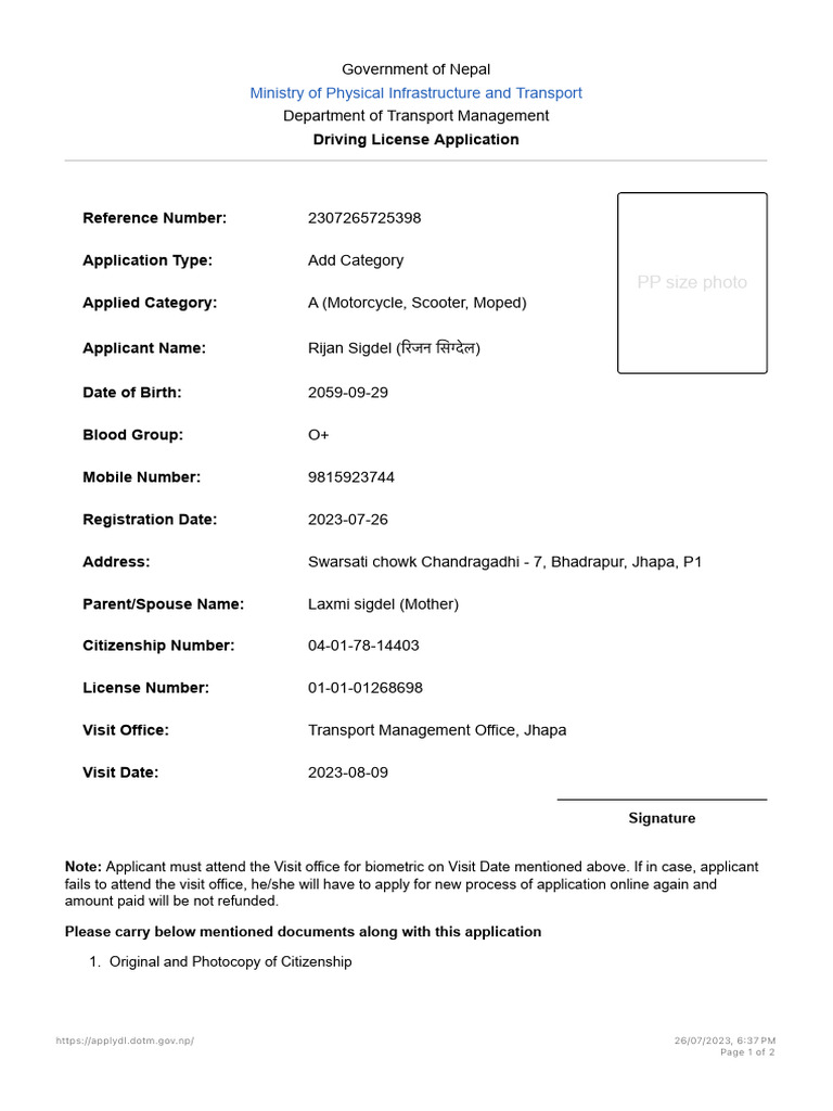 Applicant Portal - Online Driving License System - Department of ...