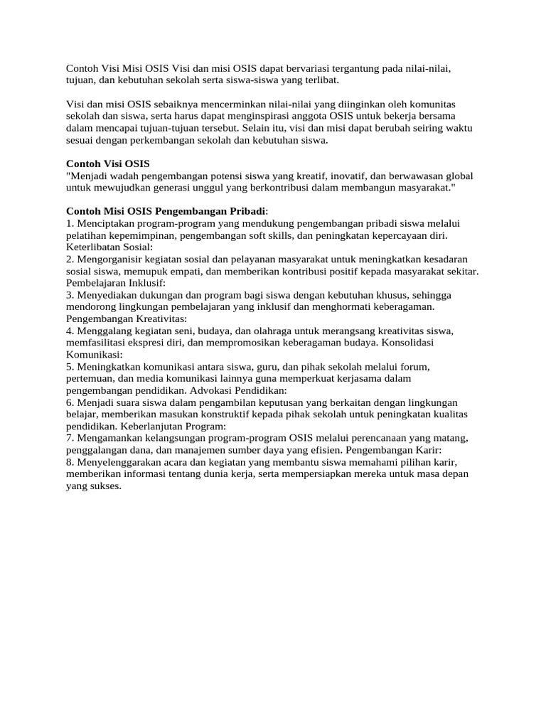 Contoh Visi Misi OSIM | PDF