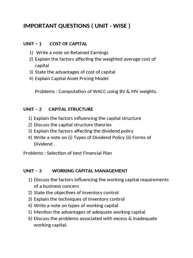 Important Questions ( Fm Unit-wise ) (1) (1) | PDF
