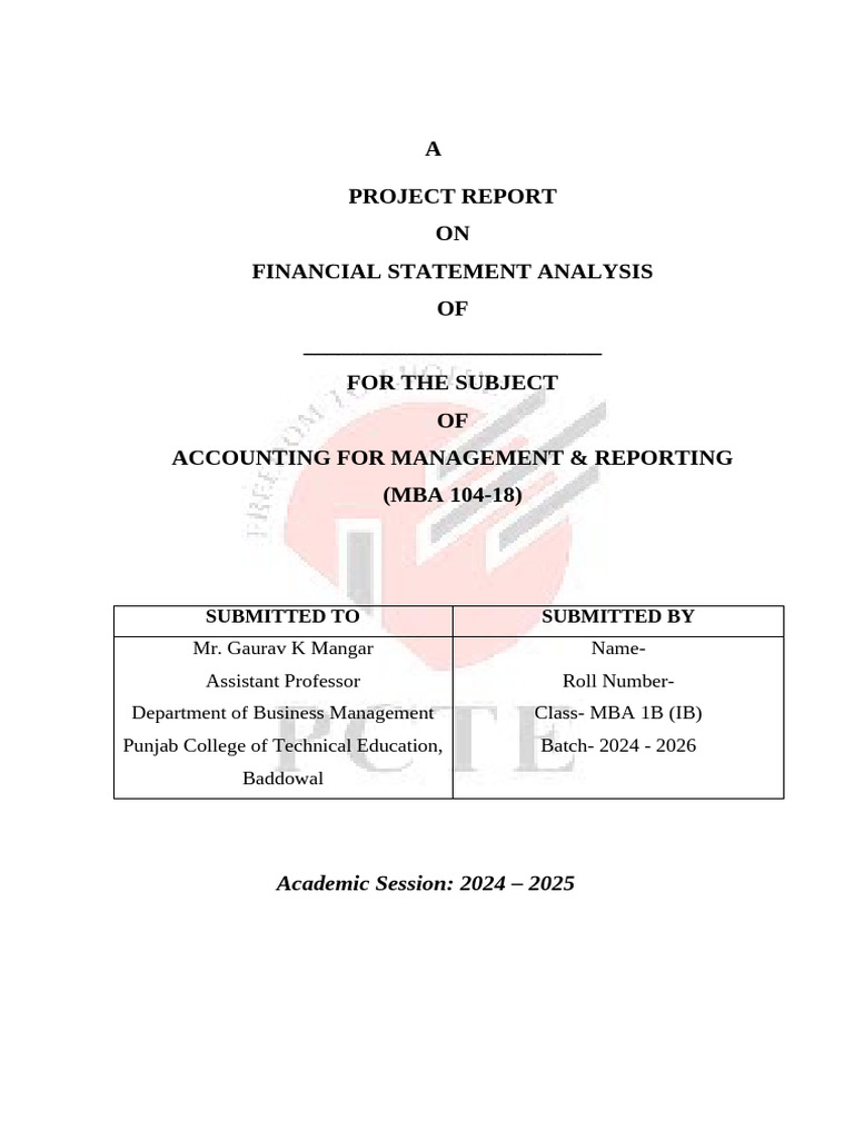 Cover Page For Project Submission - AMR | PDF