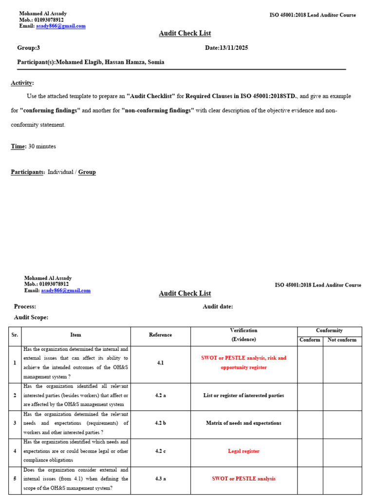 Audit Checklist | PDF | Audit | Occupational Safety And Health
