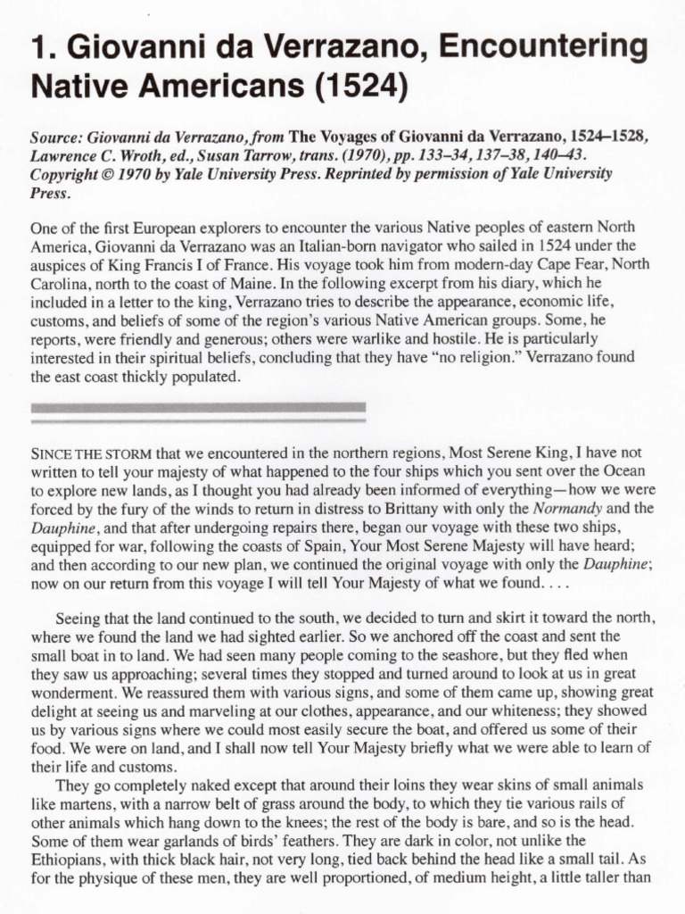 Giovanni Da Verrazano - Encountering Native Americans (1524) | PDF