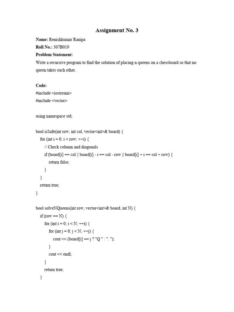 N-Queens Problem Recursive Solution | PDF
