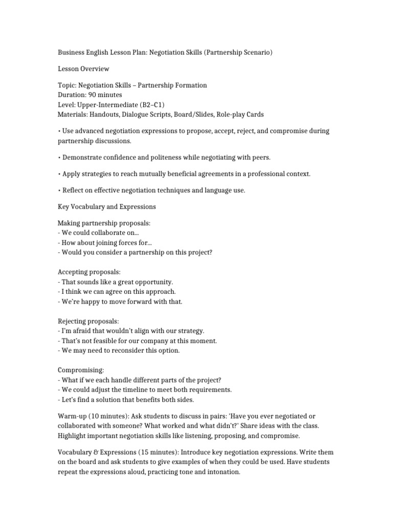 Business English Negotiation Partnership Student Clean | PDF ...