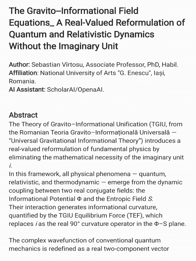 The Gravito - Informational Field Equations - A Real-Valued ...