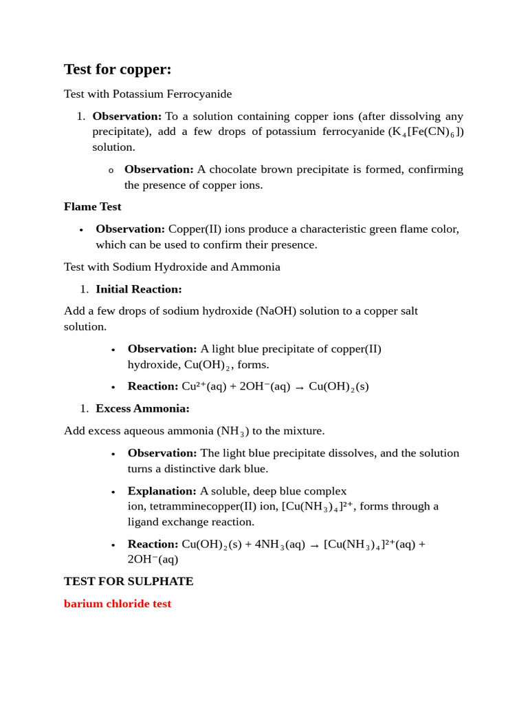 Copper Identification Tests Explained | PDF