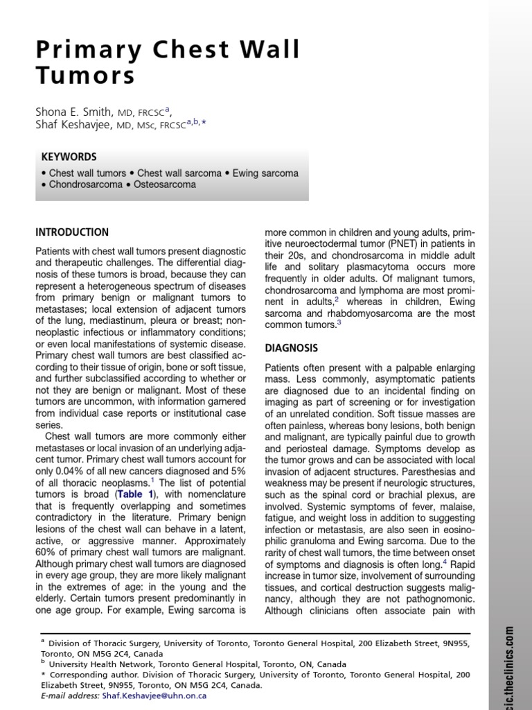 Primary Chest Wall Tumors Overview | PDF | Sarcoma | Benign Tumor