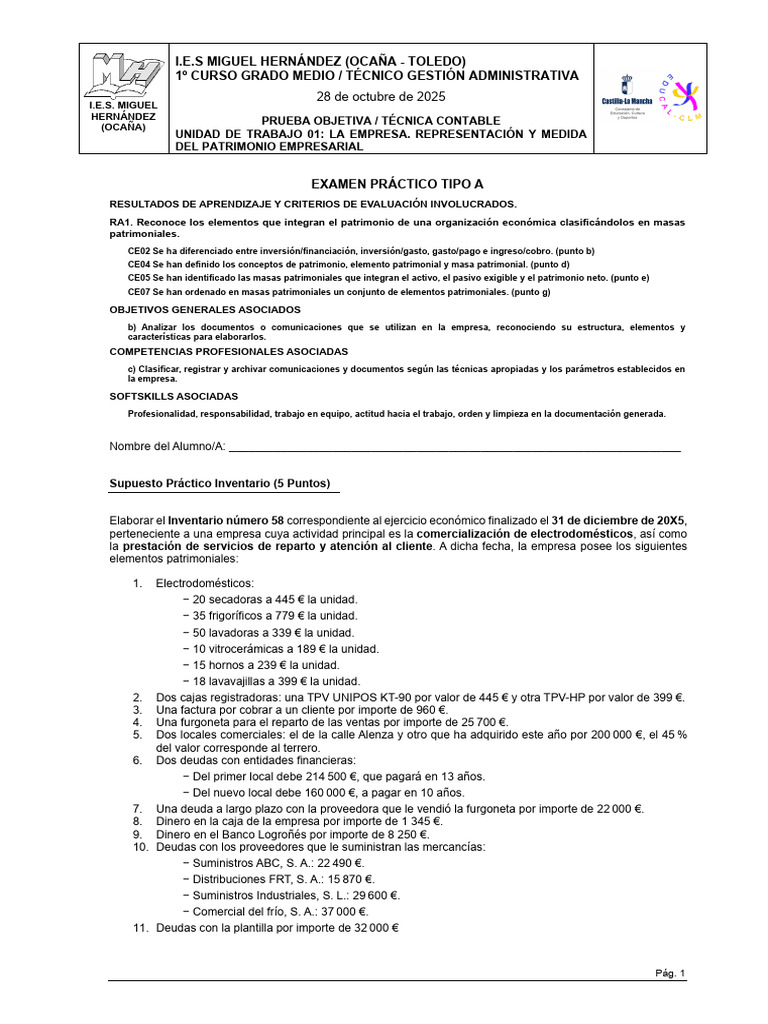 Examen_Unidad_de_Trabajo_01_Tipo_A___Inv | PDF | Business | Contabilidad