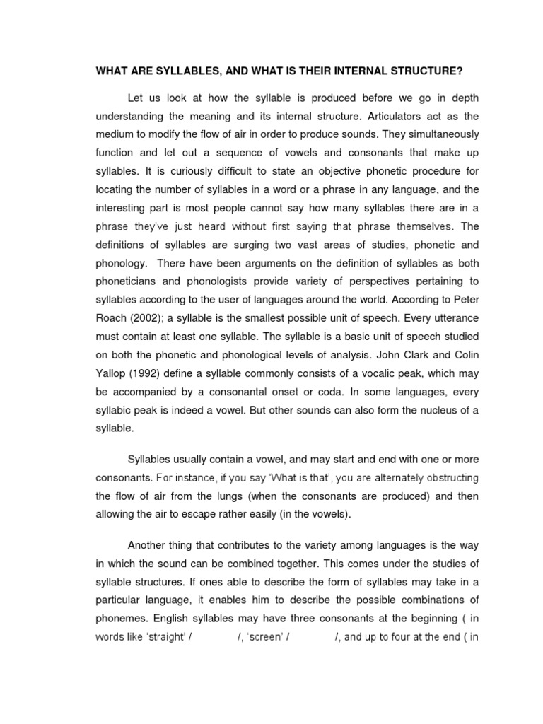 The Internal Structure of the Syllable: Onsets, Nuclei, Codas, and ...