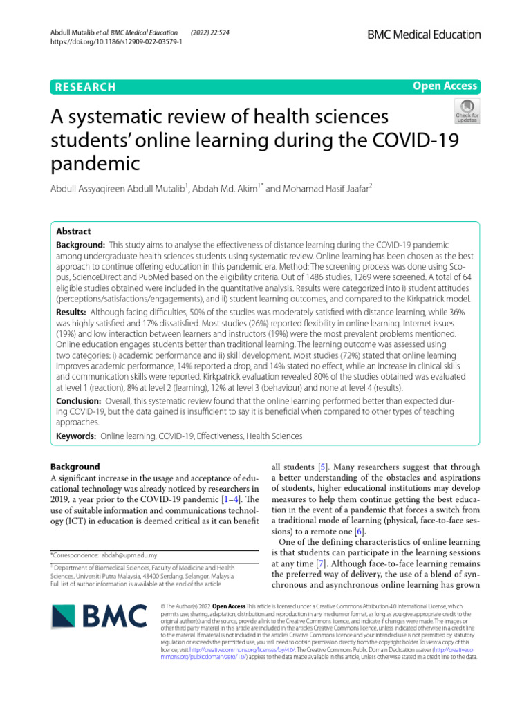 Review of Health Sciences Students' Online Learning | PDF | Educational ...