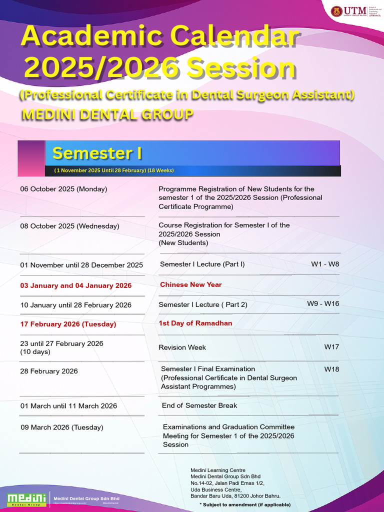 Academic Calendar UTMSPACE 20252026 | PDF | Academic Term | Public Services