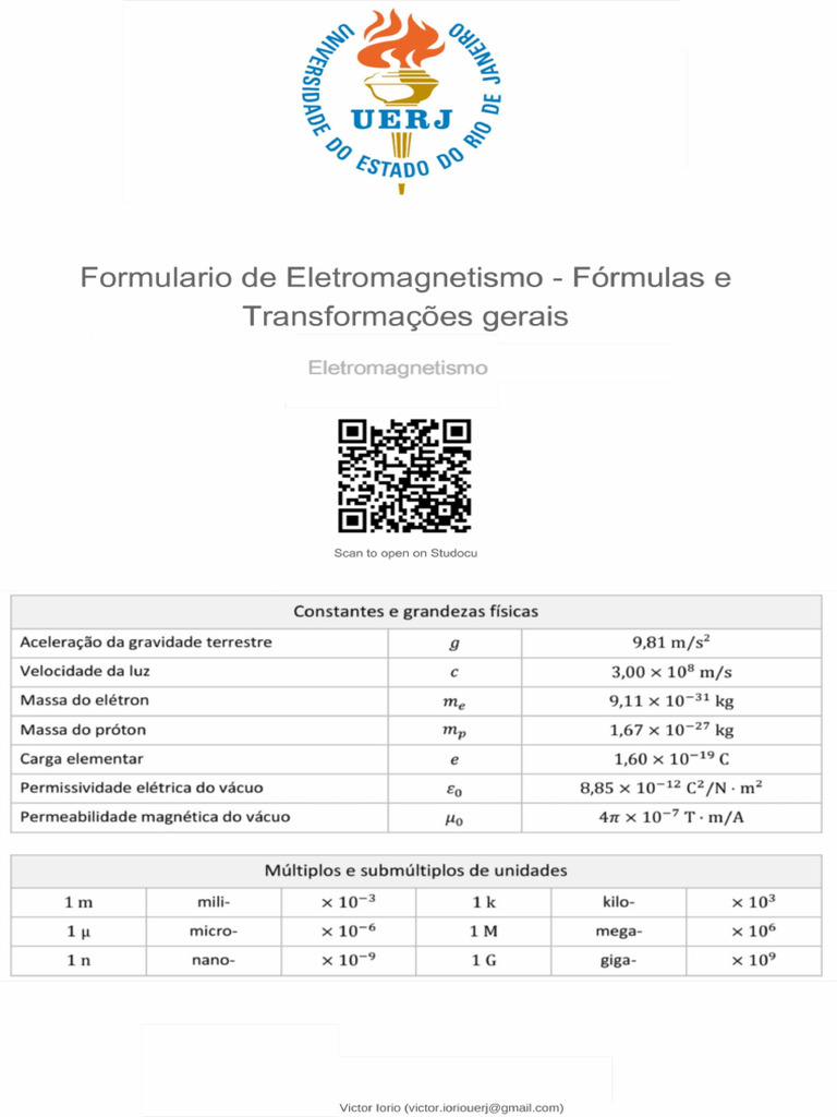 Formulário Eletromagnetismo Limpo | PDF