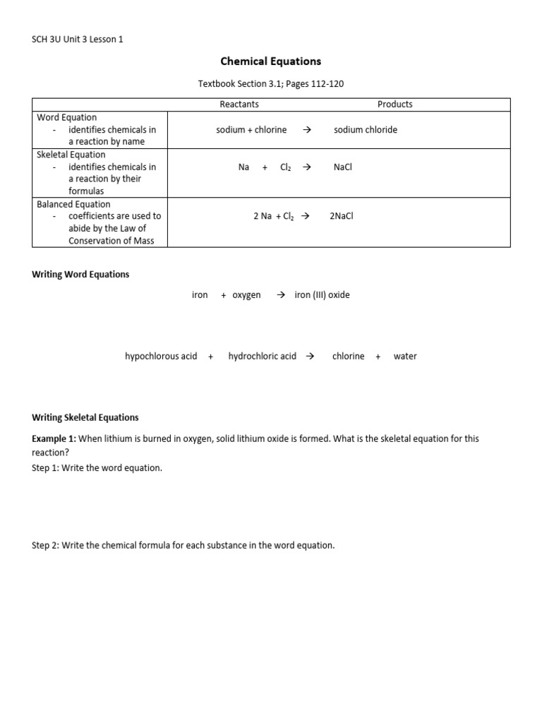 Lesson 1 - Chemical Equations | PDF | Chemical Reactions | Chlorine
