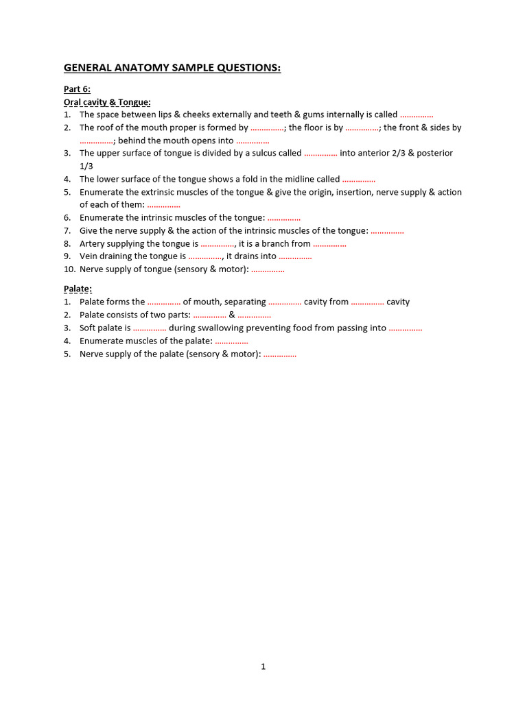 Anat Part 6 7 Sample Questions | PDF