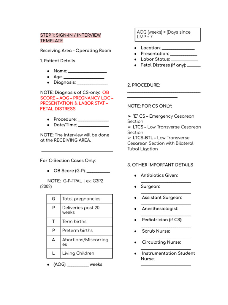 Or Cheat Sheet | PDF | Surgery | Caesarean Section