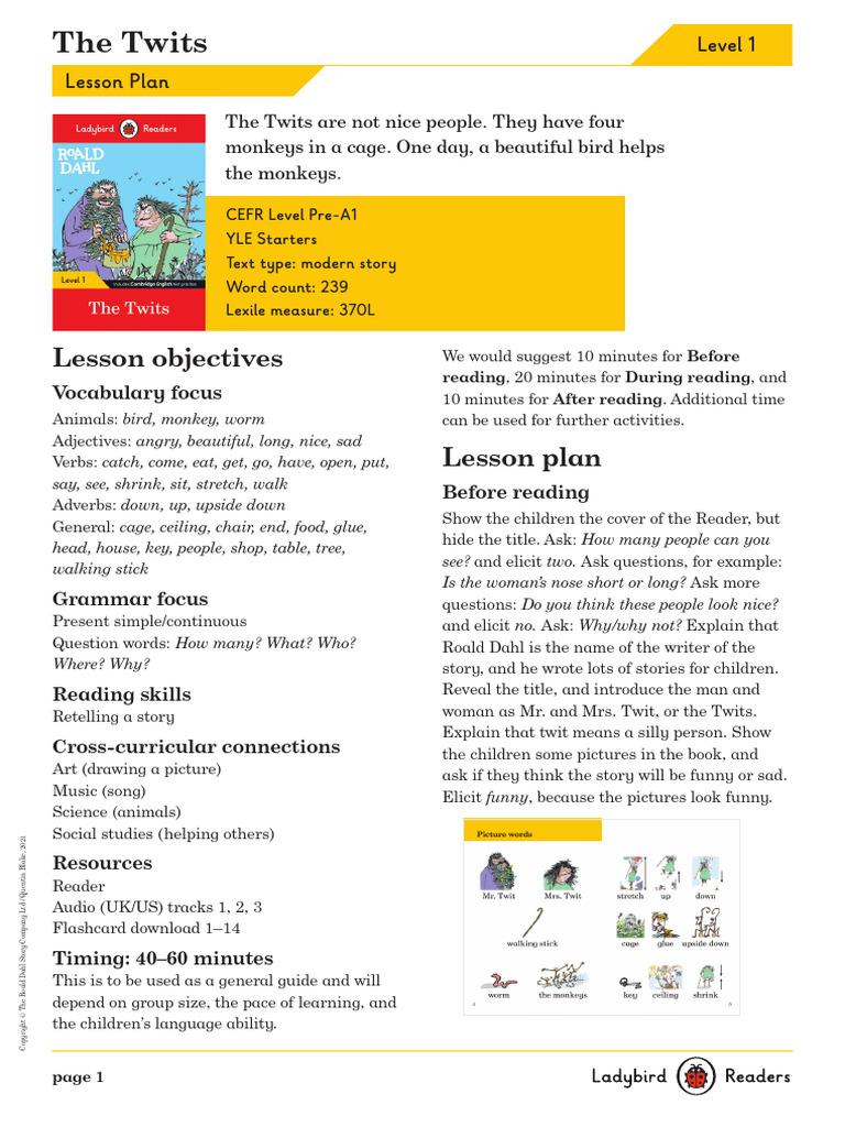 Lesson Plan for "The Twits" Story | PDF | Linguistics