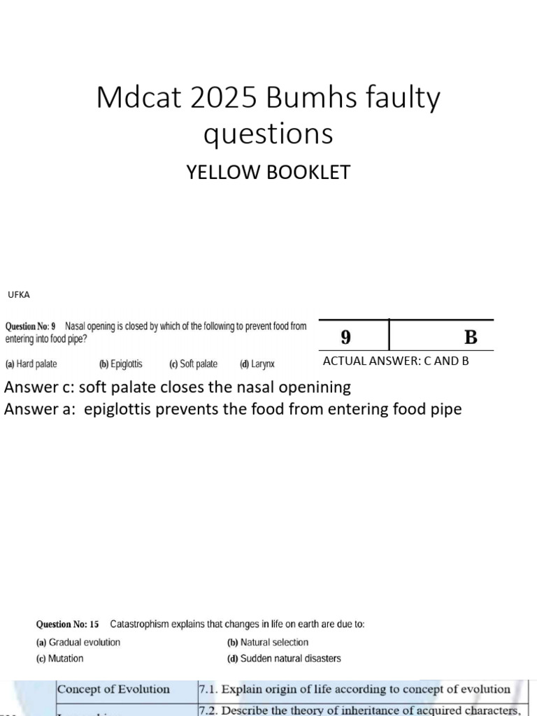 Mdcat 2025 Bumhs Faulty Questions Yellow Booklet [Ufka] | PDF | Active ...